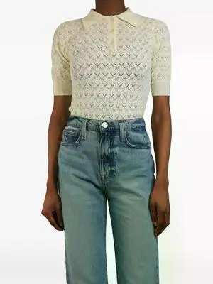 G. Open-weave Polo Shirt With Ribbed Details