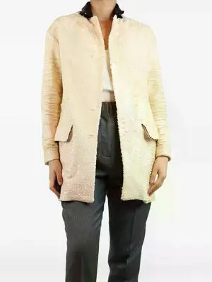 Stefania Vaidani Cream Sequin Embellished Long Sleeve Coat