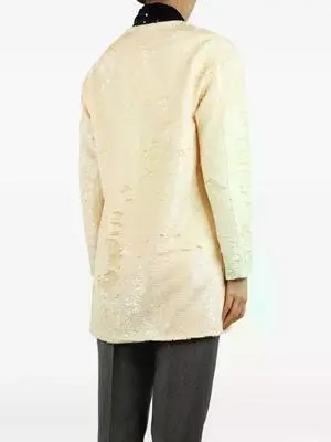Stefania Vaidani Cream Sequin Embellished Long Sleeve Coat