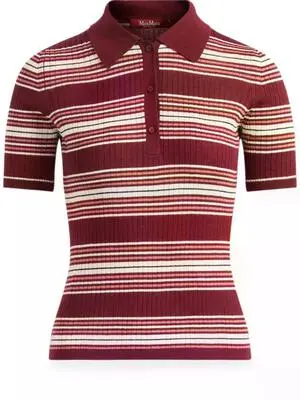 Max Mara Striped Ribbed-knit Polo Top - Red