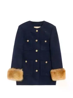 Valentino Garavani Wool Tweed Caban Jacket With Fur Cuffs