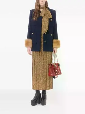 Valentino Garavani Wool Tweed Caban Jacket With Fur Cuffs