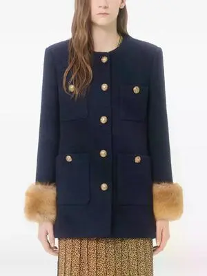 Valentino Garavani Wool Tweed Caban Jacket With Fur Cuffs