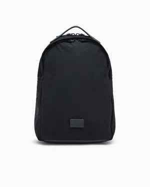 Giorgio Armani Mesh Backpack With Leather Inserts And Adjustable Shoulder Straps - Black