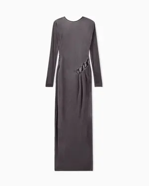 Giorgio Armani Dress Pleated Jersey With Back V-neck And Sequin Detail - Grey