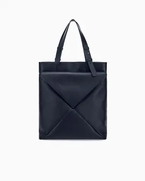 Giorgio Armani Vertical Shopper In Smooth Leather With Mosaic Effect