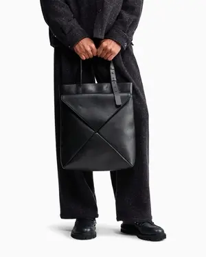 Giorgio Armani Vertical Shopper In Smooth Leather With Mosaic Effect