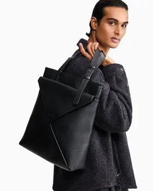 Giorgio Armani Vertical Shopper In Smooth Leather With Mosaic Effect