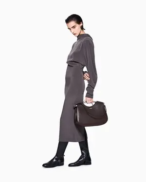 Giorgio Armani Slim-fit Stretch Silk-blend Crepe Midi Dress - Grey
