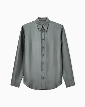 Giorgio Armani Shirt Regular Fit In Iridescent Yarn-dyed Silk Twill
