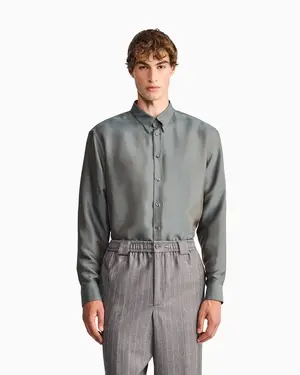 Giorgio Armani Shirt Regular Fit In Iridescent Yarn-dyed Silk Twill