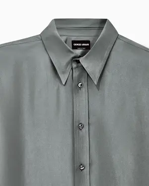Giorgio Armani Shirt Regular Fit In Iridescent Yarn-dyed Silk Twill