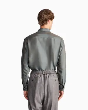 Giorgio Armani Shirt Regular Fit In Iridescent Yarn-dyed Silk Twill