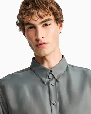Giorgio Armani Shirt Regular Fit In Iridescent Yarn-dyed Silk Twill