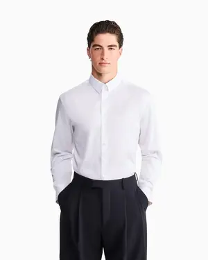 Giorgio Armani Regular Fit Shirt In Cotton Twill With Exposed Buttons