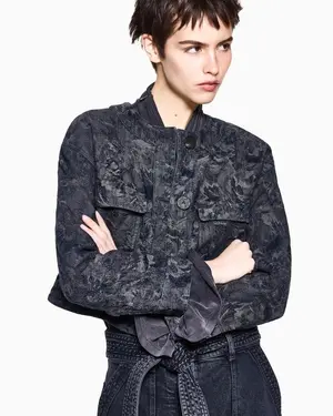 Giorgio Armani Cropped Blouson In Floral Jacquard Denim With Patch Pockets