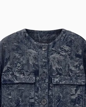Giorgio Armani Cropped Blouson In Floral Jacquard Denim With Patch Pockets