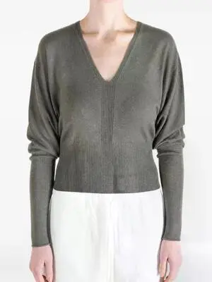Rick Owens V-neck Ribbed Knit Cropped Sweater - Grey