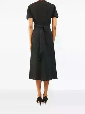 Prada Marocain V-neck Midi Dress With Lace Trim And Rear Tie