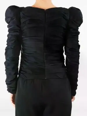 Khaite Ruched Bodice Square Neck Puff Sleeve Blouse