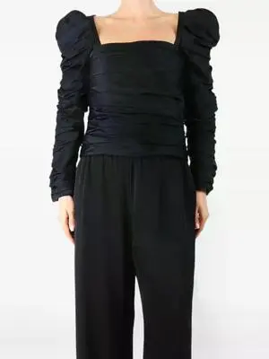 Khaite Ruched Bodice Square Neck Puff Sleeve Blouse