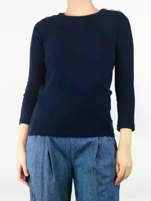 WYse Cashmere Crew Neck Knitwear With Button Shoulder Detail