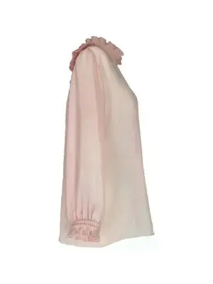 Prada Ruffled High Neck Silk Blouse