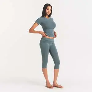 SKIMS Foldover Capri | Blue | | Cotton Jersey