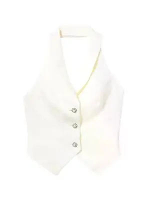 SELF-PORTRAIT Cream Halterneck Crystal-embellished Vest