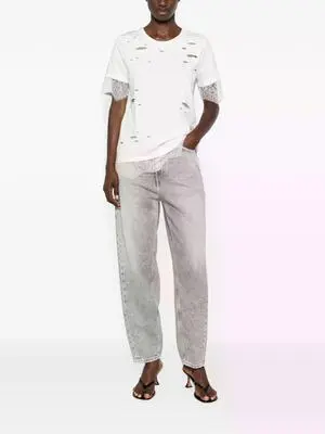 MY TWIN Distressed Cotton T-shirt With Lace Trim