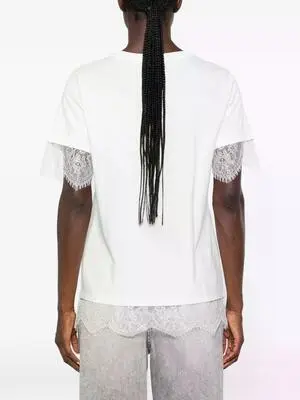 MY TWIN Distressed Cotton T-shirt With Lace Trim