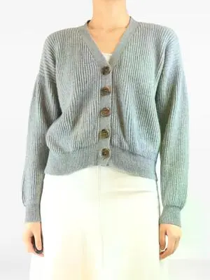 BRORA Cashmere Ribbed Knit V-neck Cardigan