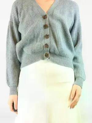 BRORA Cashmere Ribbed Knit V-neck Cardigan