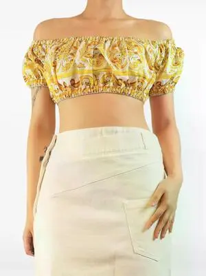 Dolce & Gabbana Off-shoulder Maiolica Print Cropped Top