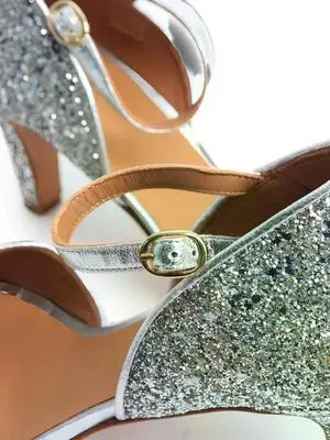 BOBBIES Tone Sequin-embellished Peep-toe Sandals With Ankle Strap