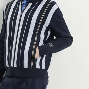 Drole De Monsieur Striped Zipped Knit Jacket