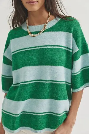Free People Margot Stripe Softspun Sweater Tee - Sage Green Combo