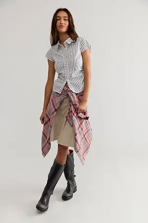 We The Free Maude Striped Button-down Top With Ruching
