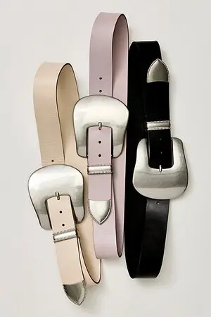 Free People Leather Belt With Metal Buckle - Black
