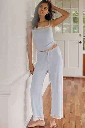 Z Supply Ribbed Pajama Pants With Lace Trim