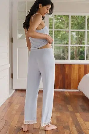 Z Supply Ribbed Pajama Pants With Lace Trim