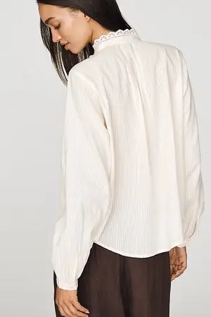 Anthropologie 100% Cotton Lace Buttondown Blouse - Ivory
