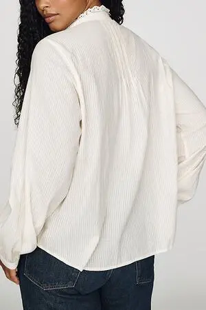 Anthropologie 100% Cotton Lace Buttondown Blouse - Ivory