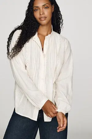 Anthropologie 100% Cotton Lace Buttondown Blouse - Ivory