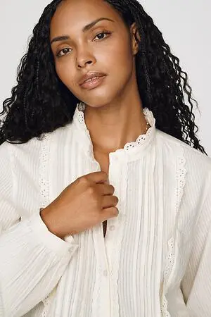 Anthropologie 100% Cotton Lace Buttondown Blouse - Ivory