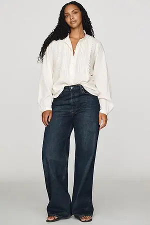 Anthropologie 100% Cotton Lace Buttondown Blouse - Ivory