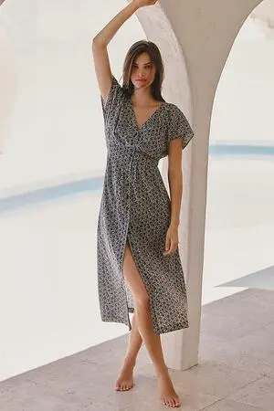 Z Supply Sanna Iris Midi Dress - Ivory Pattern