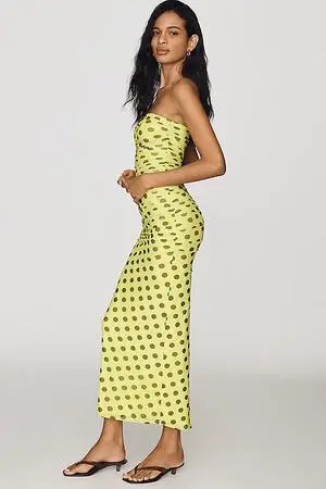 AFRM Strapless Polka Dot Mesh Maxi Dress - Wild Lime Dot