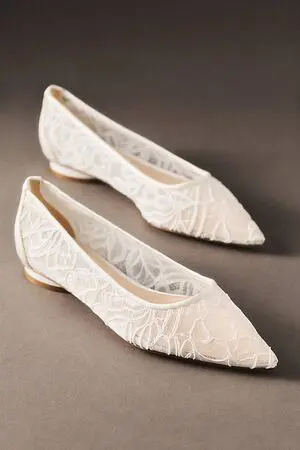 ANNE BARGE Jolie Poted-toe Flats - White