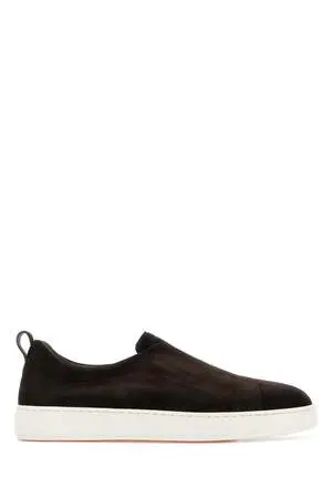 Santoni Dark Suede Victory Slip Ons - Brown